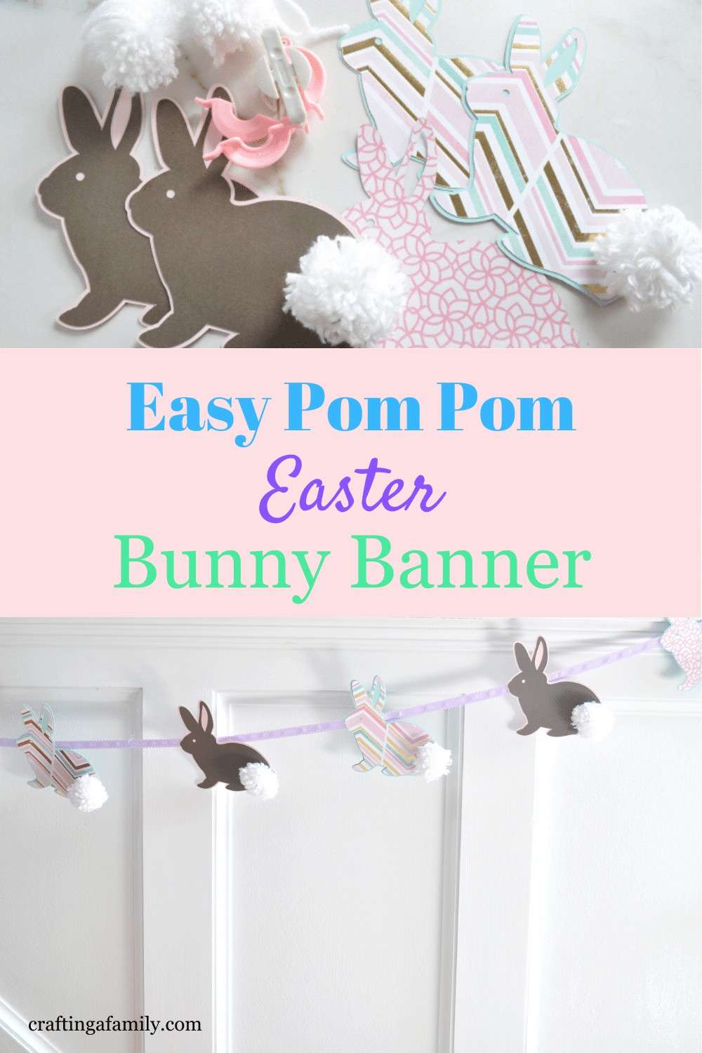 Adorable Fun Easter Craft Bunny Pompom Banner - Easter Craft with kids