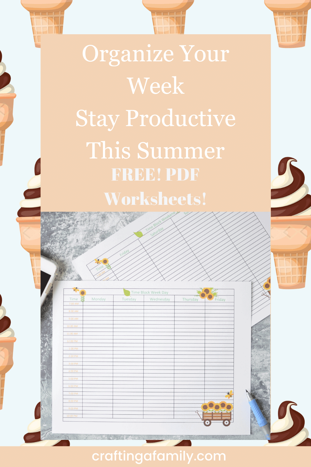 Sunflower Summer Time Management Time Blocking Worksheet ~ Crafting a ...