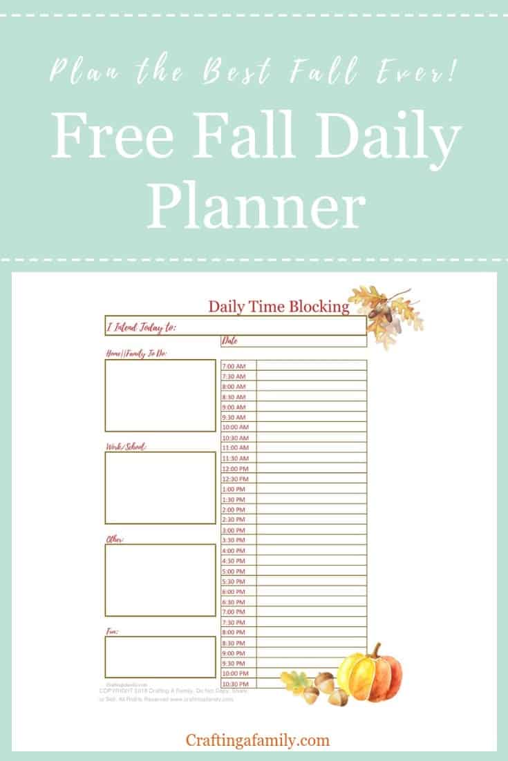Fall Daily Planner Time Management Worksheet ~ Crafting a Family