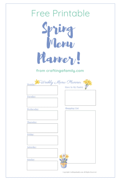 Spring Menu Planner Worksheet Free Printable - Crafting a Family Dinner