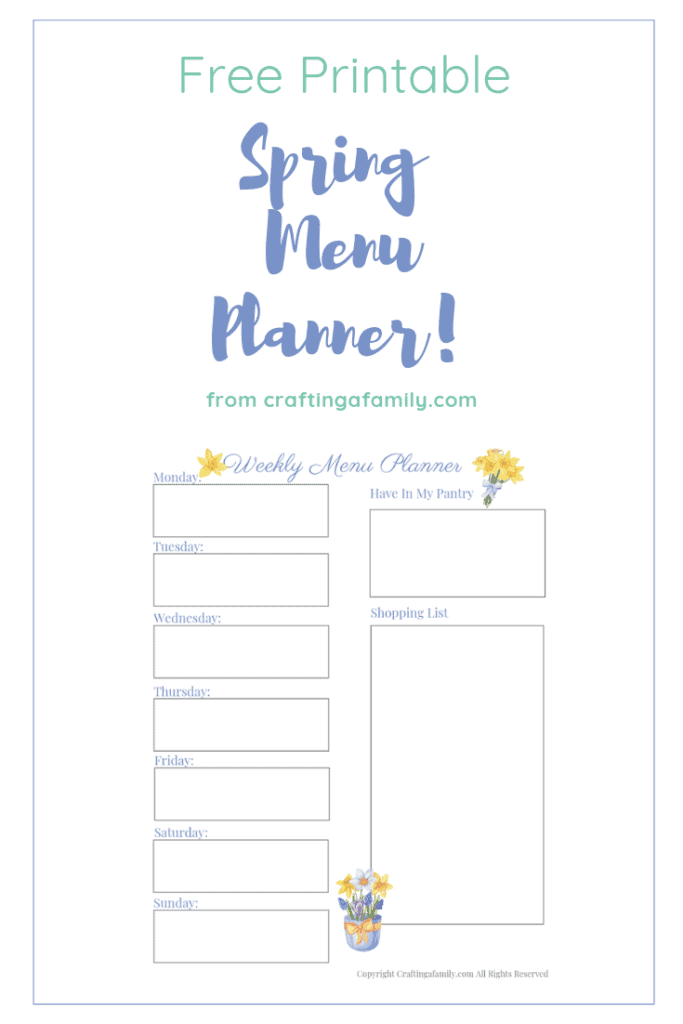 Spring Menu Planner Worksheet Free Printable - Crafting a Family Dinner