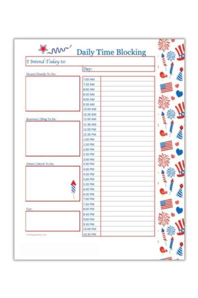 USA Patriotic Time Management Time Blocking Worksheet - Crafting a ...